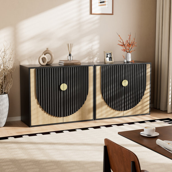 Ebern Designs Set of 2 Modular recessed sideboard with storage, mid-century modern console table ...